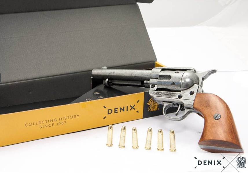 Colt Peacemaker 45 kaliber revolver - Grå m/patroner - Westernbutikken.no